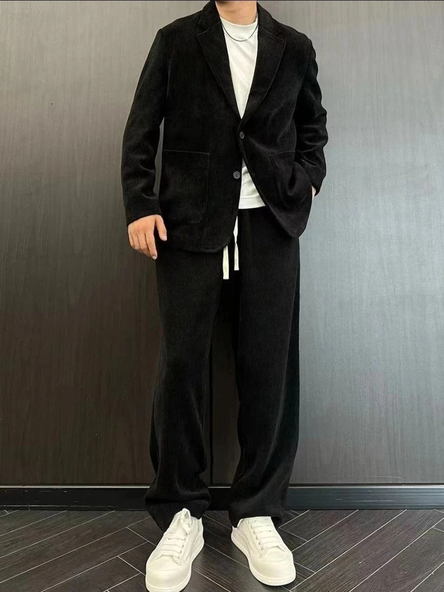 Conjunto-de-2-piezas-para-hombre-Blazer-negro-de-negocios-talla-grande ...