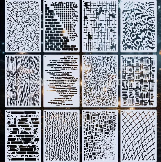 12pcs/set Texture painting Stencils Painting templates, suitable for ...