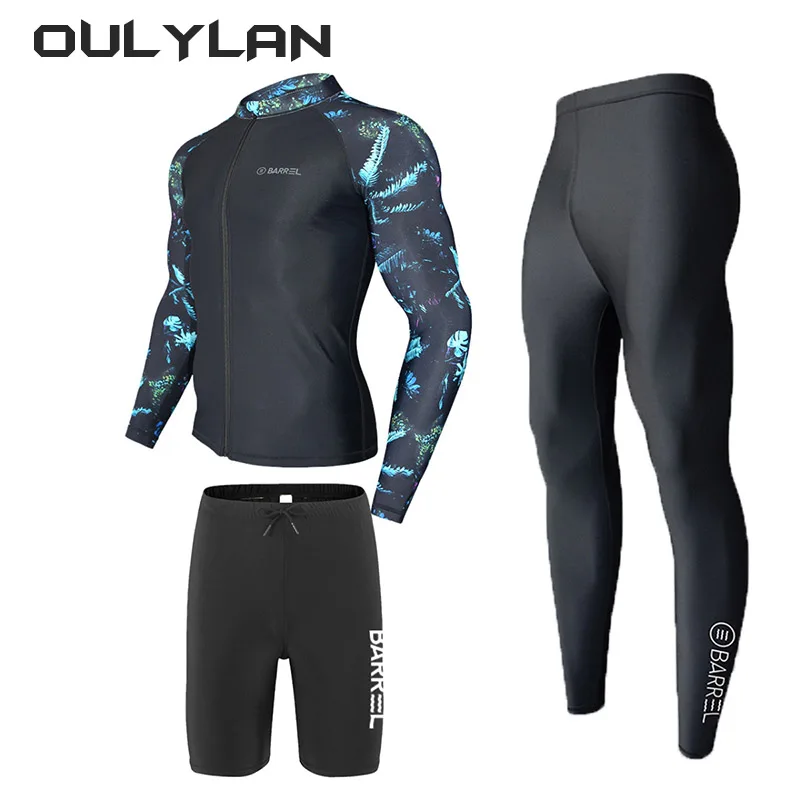 Men-s-2-3-Piece-Rash-Guard-with-Boy-Shorts-Long-Sleeve-Zipper-Swimsuit ...