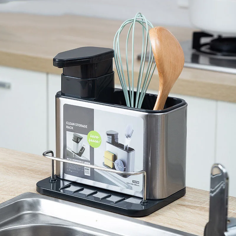 Multifunctional-Kitchen-Sink-Washing-Sponge-Storage-Rack-Soap-Dispenser ...