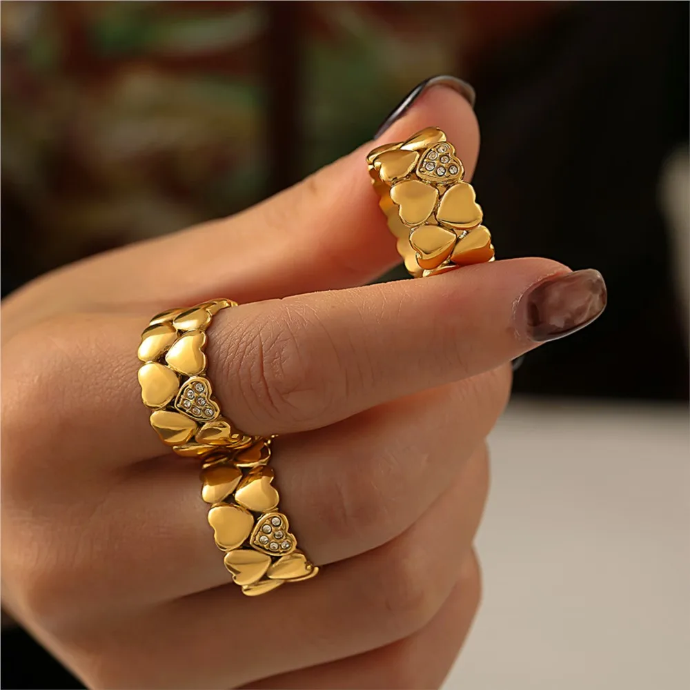 Multi Heart Shape Pieced Together Stainless Steel Rings For Women 18K ...