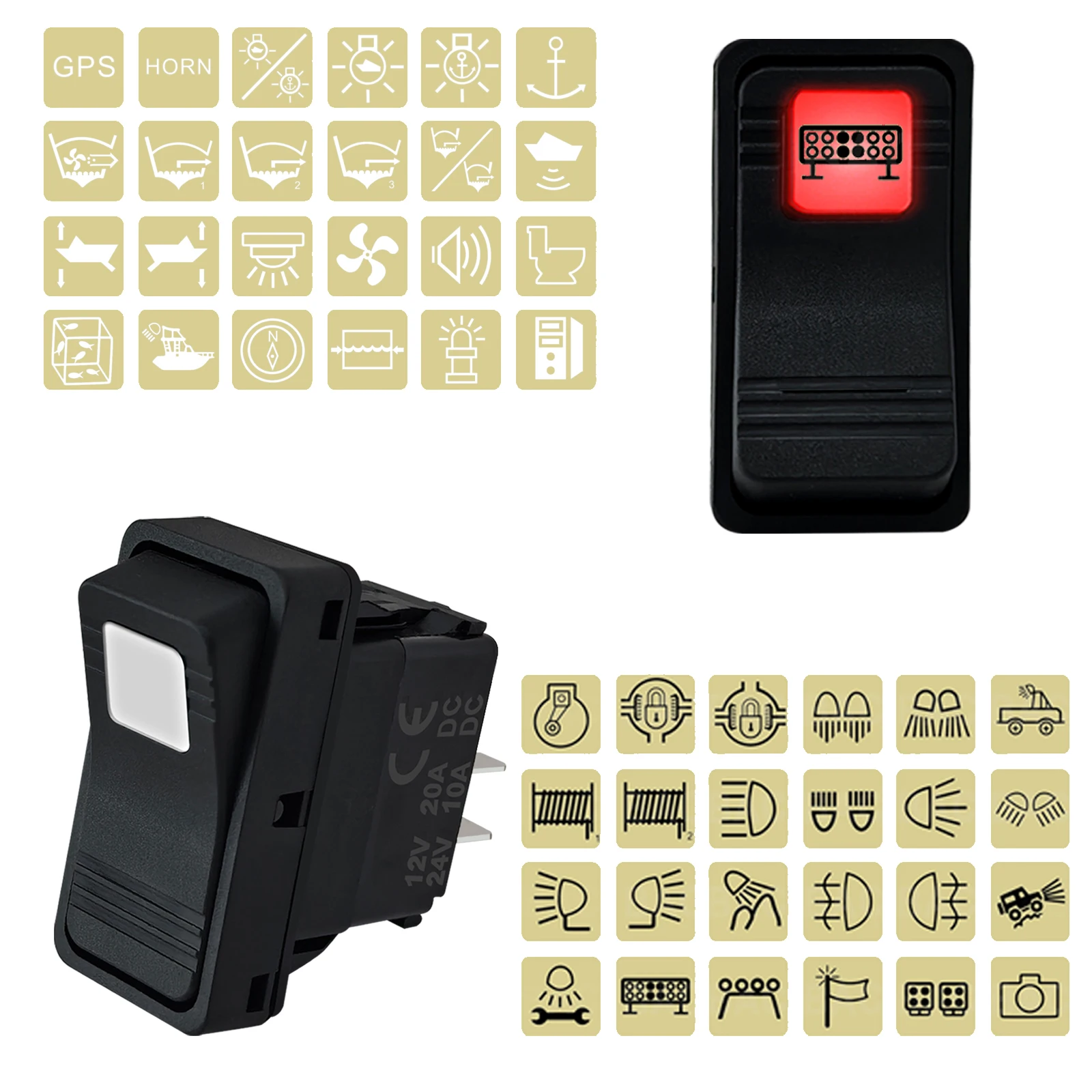 Marine Switch Waterproof Rocker Switch on-off/Momentary 12-24V Led Red ...