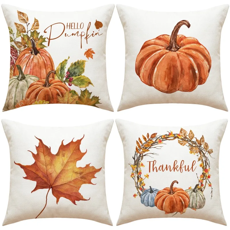 Fundas de almohada de otoño, 45x45cm, juego de 4 calabazas de hoja de ...