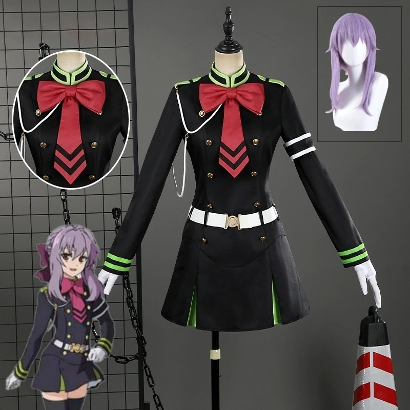 Anime Shinoa Hiiragi Cosplay Costume Wig Bow Headwear Tie Accessories ...