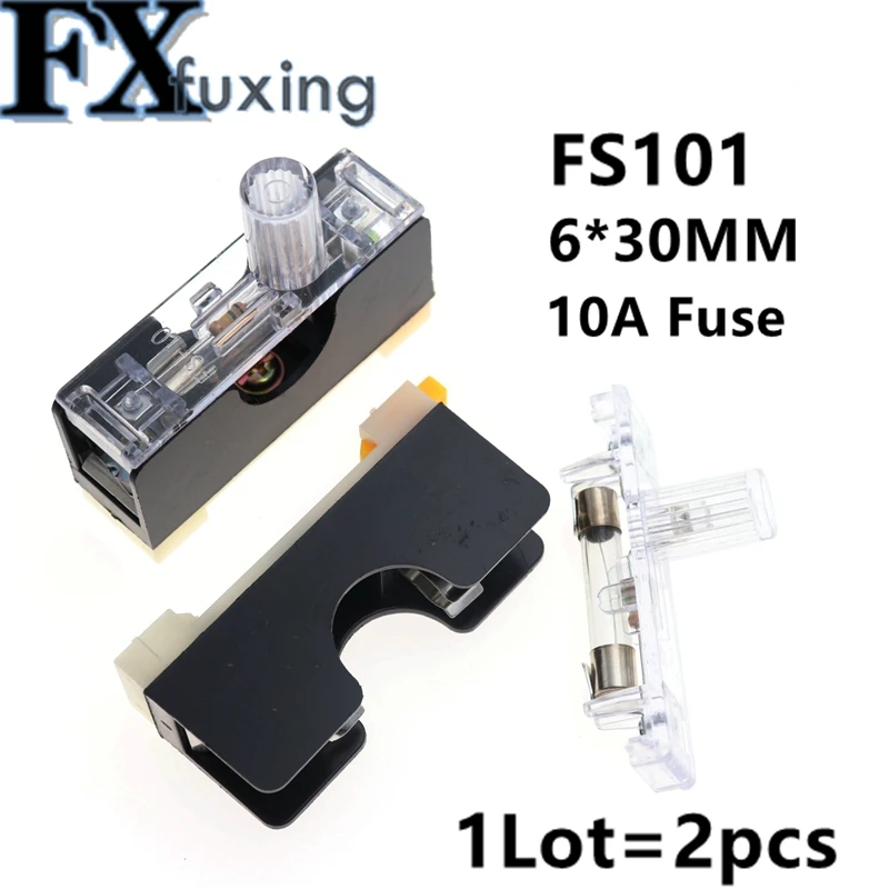 2pcs FS-101 Lamp Fuse Holder Single Guide Fuse Box FS10 6X30 Built-in ...