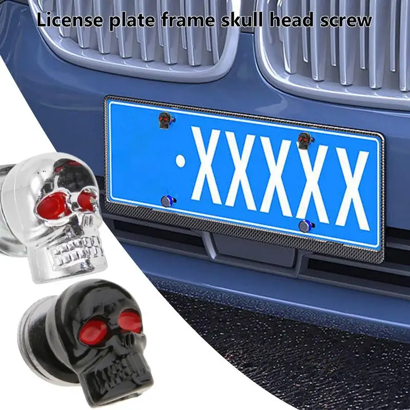 Skull-License-Plate-Screws-Bike-Number-Plate-Frame-3D-Skull-Red-Eye ...