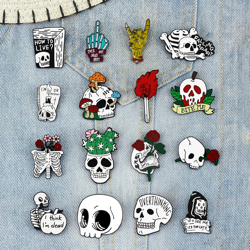 Skeleton-Shirt-Lapel-Pin-Romantic-Rose-Skull-Gothic-Devil-s-Talons ...