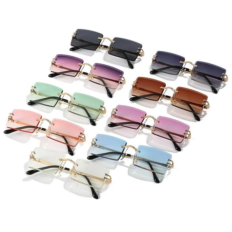 2022 New Fashion Fashion Rectangle Rimless Goggles Women Men Trendy ...