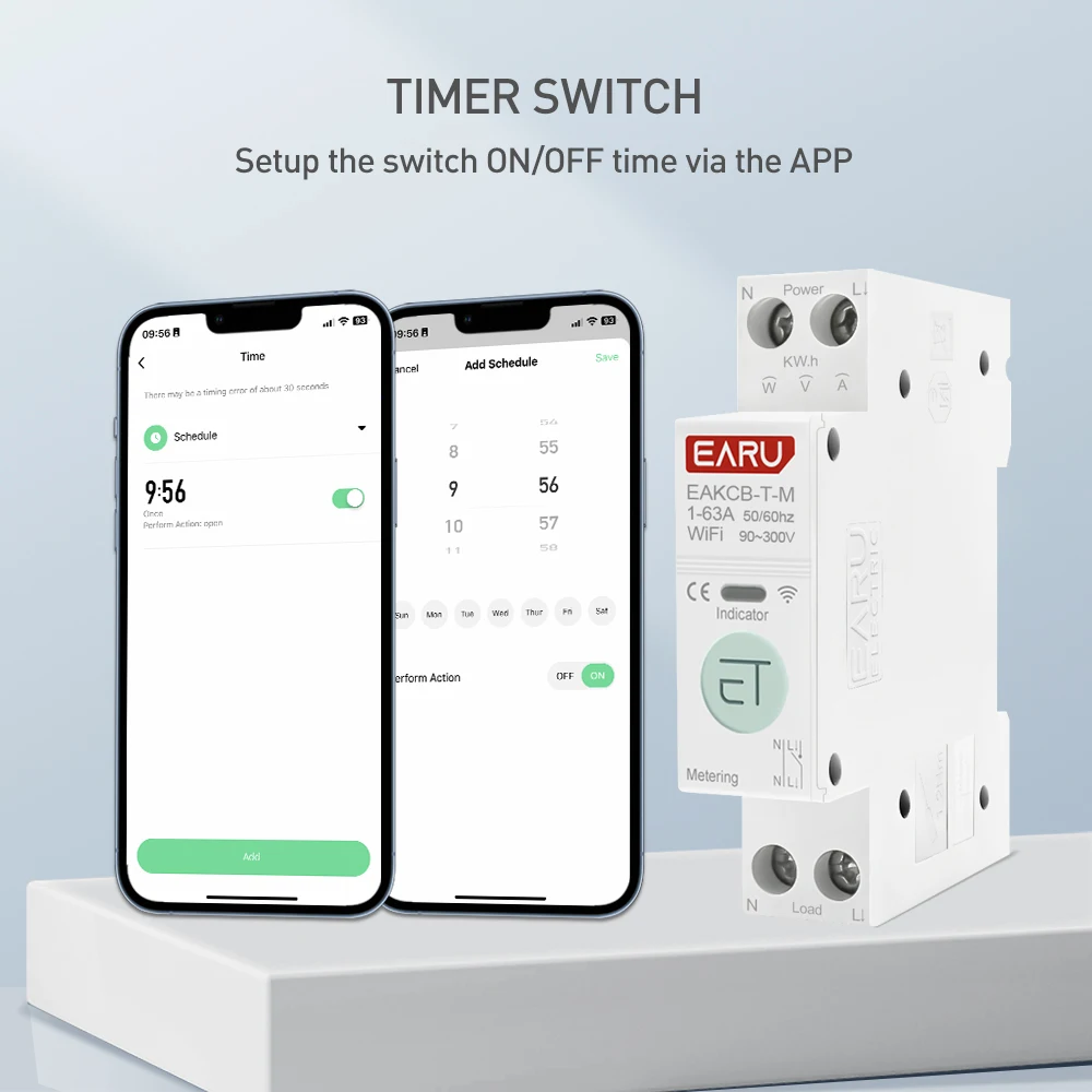 Earu EAKCB-T-M Tuya WiFi Smart Circuit Breaker MCB Timer 1P+N 63A Power Energy kWh Voltage ...