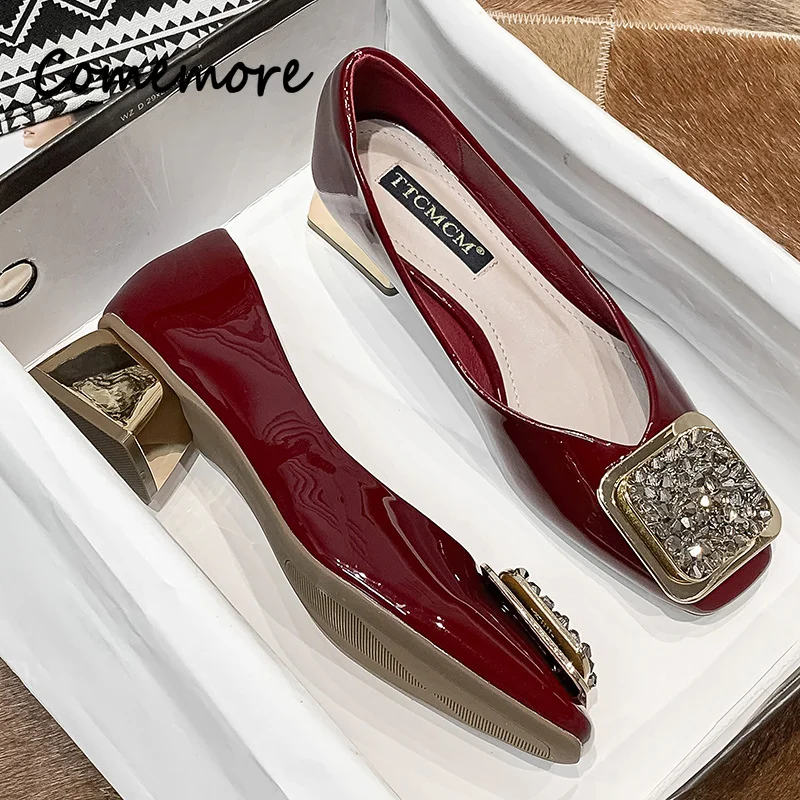 Comemore-Trend-Spring-Summer-Patent-Leather-Red-Square-Toe-Shallow ...