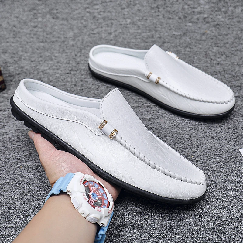 Summer-White-Half-Shoes-For-Men-Dress-Shoes-Mules-Man-Slides-Leather ...