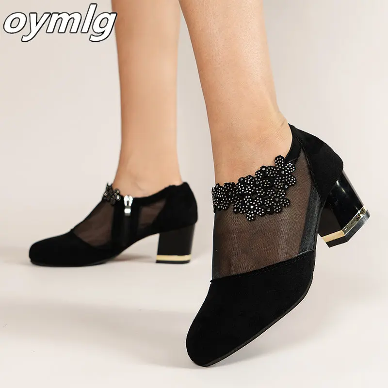 Summer Women High Heel Shoes Mesh Breathable Pumps Zip Pointed Toe ...