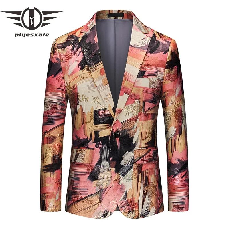 Plyesxale-2024-New-Spring-Autumn-High-Quality-Casual-Printed-Blazer-Men ...