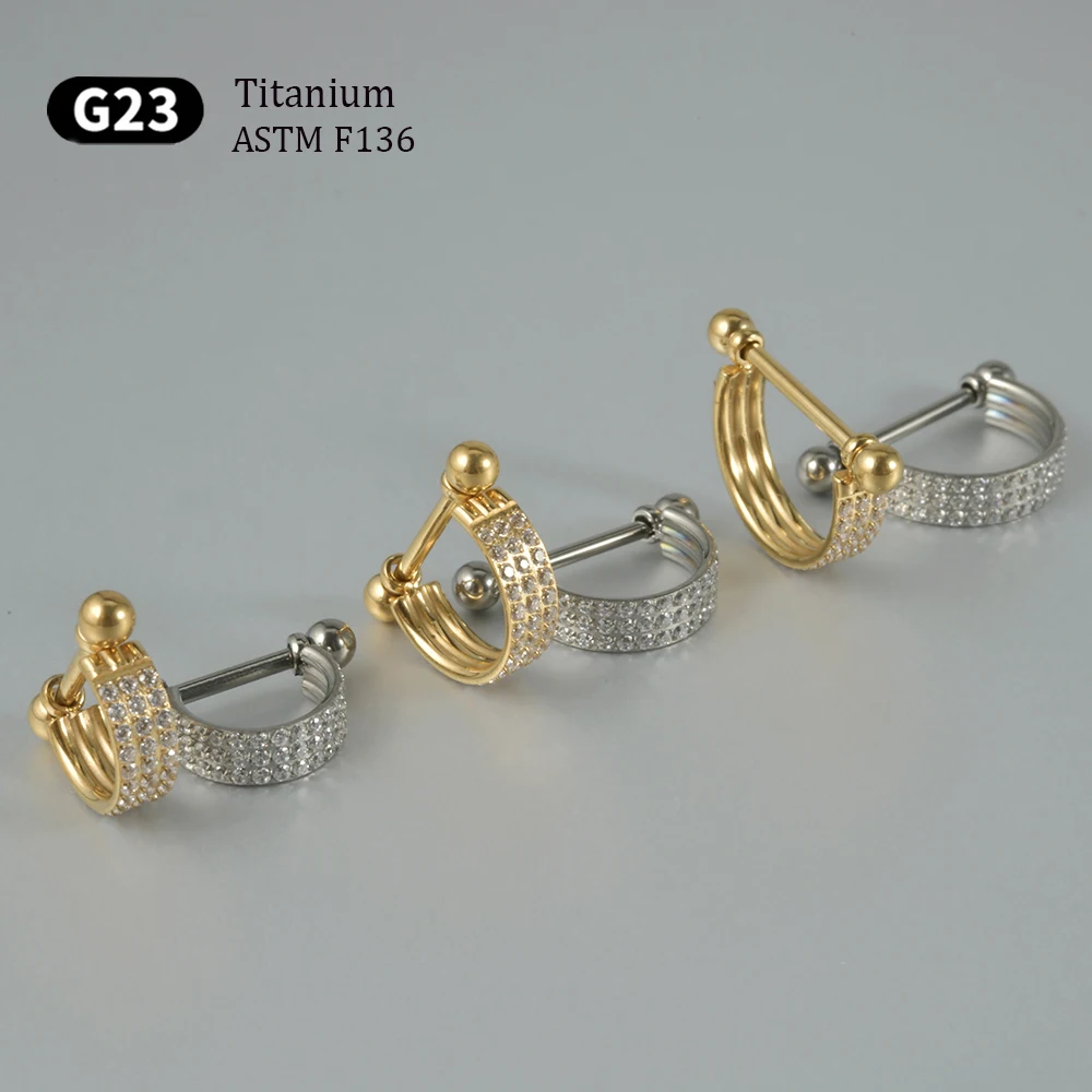 1PC G23 Titanium Ear Tragus Cartilage Ring Barbell With Cz Hoop ...