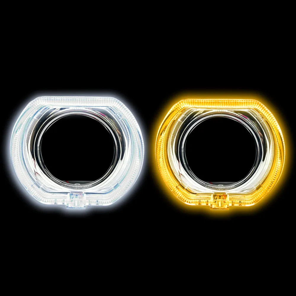 12V-Square-Led-Angel-Eye-Shroud-2-5-3-0-Mini-Hid-Projector-Lens-Yellow ...