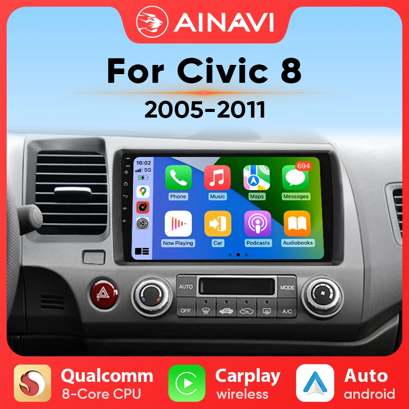 Ainavi-Car-radio-For-Honda-Civic-8th-2005-2012-Carplay-Android-auto-Qualcomm-Car-stereo ...