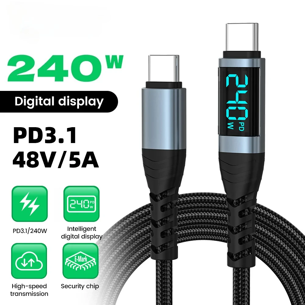 240W USB C to Type C Fast Charging Digital Display Cable USB C Data ...