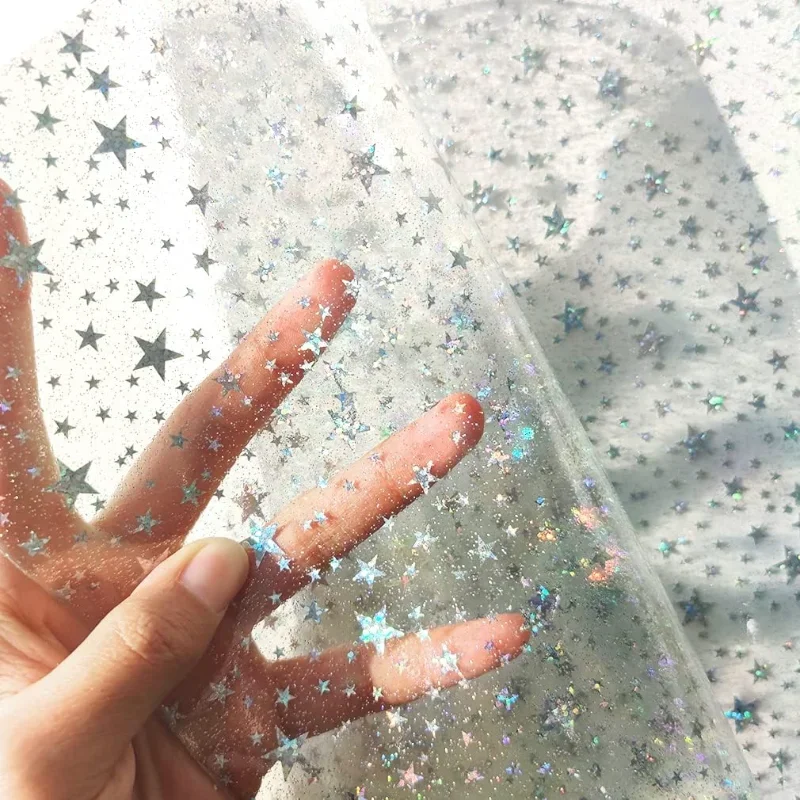 Holographic-Star-Transparent-PVC-Fabric-Super-Clear-Vinyl-Faux-Leather ...