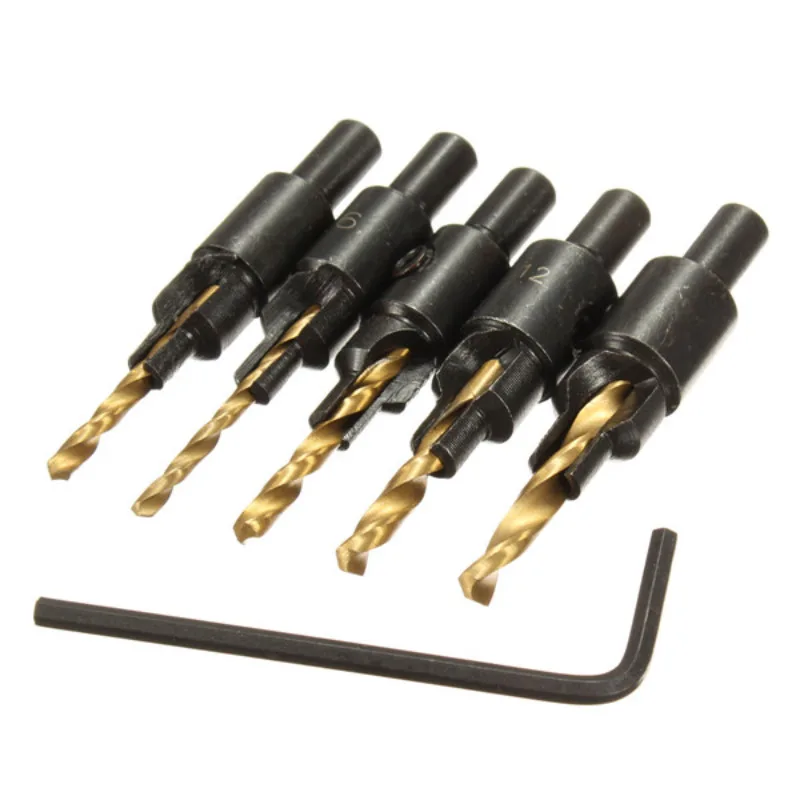5-Pcs-Hss-Woodworking-Countersink-Drill-Bit-Set-Wood-Screw-Wood-Screw ...
