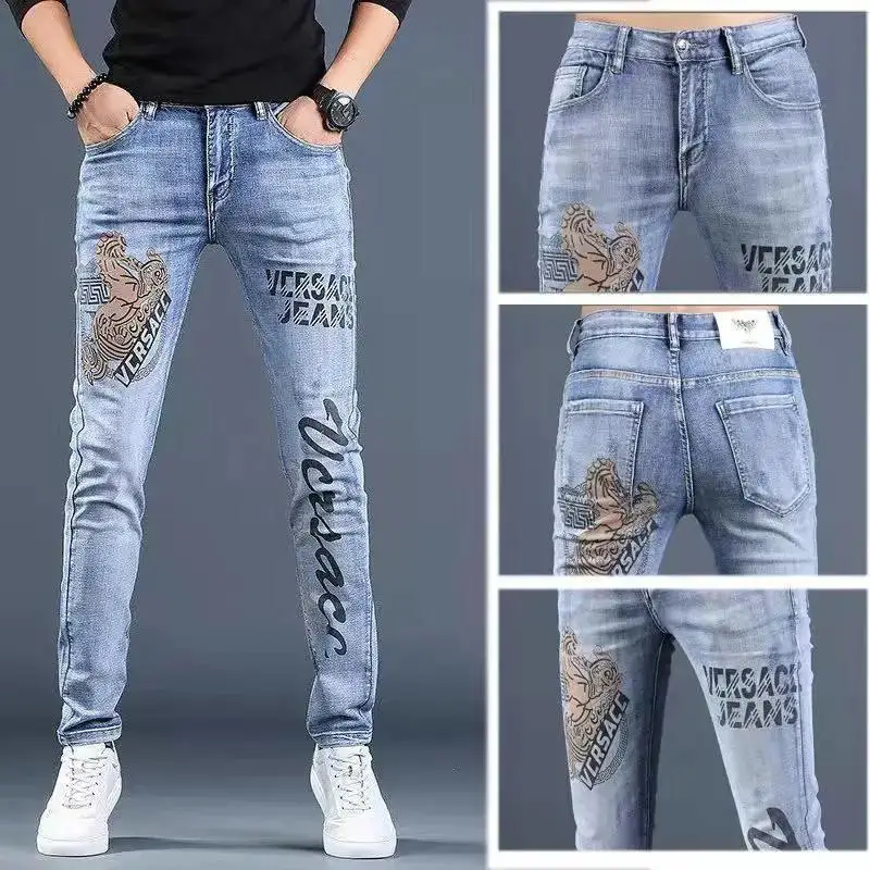 Luxury-Style-Korean-Clothing-Men-s-Jeans-Fashion-Jeans-with-Print-Slim ...