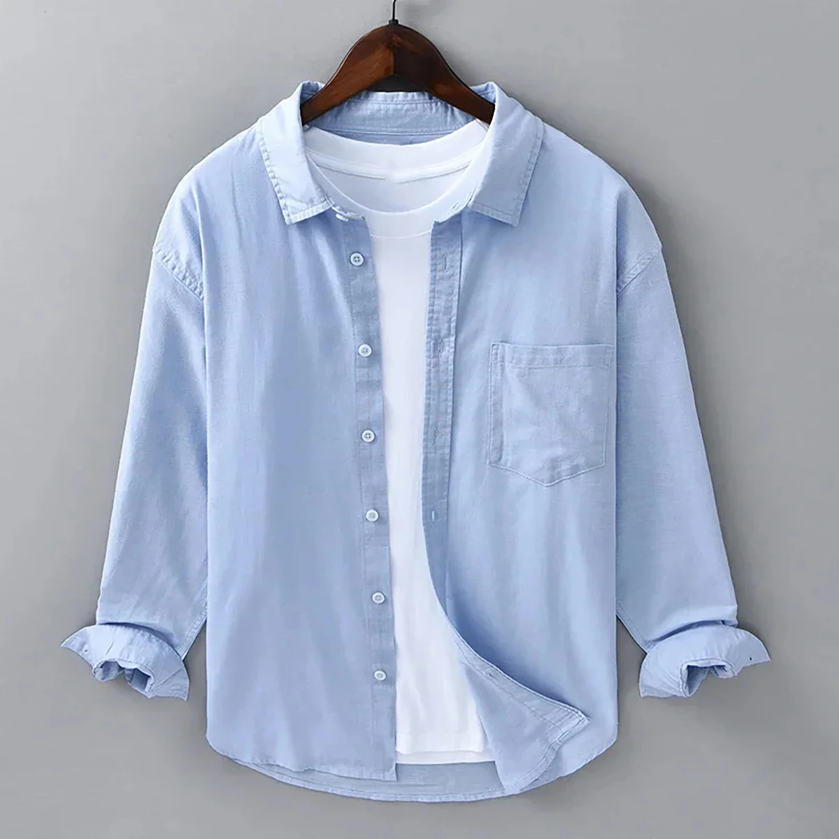 Camisa-lisa-de-lino-para-hombre-Camisa-ajustada-y-c-moda-para-la-calle ...