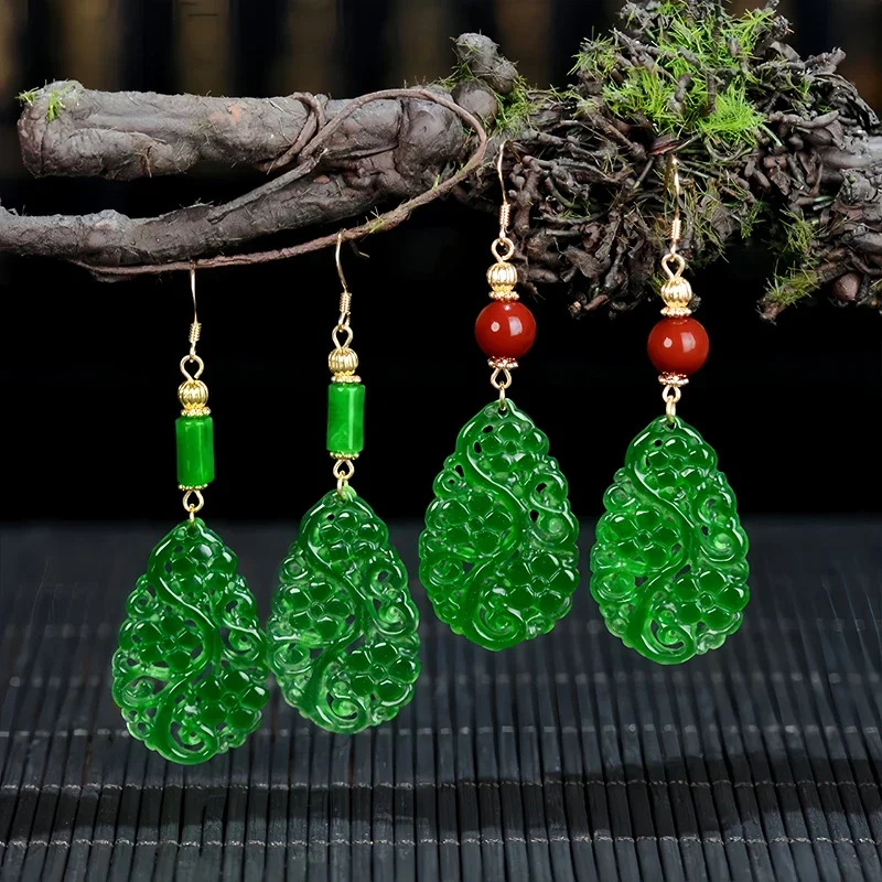 Green-Real-Jade-Flower-Earrings-18K-Gold-Plated-Talismans-Gifts-Natural ...