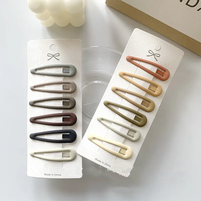 6pcs-Women-Matt-Solid-Color-Water-drop-Bobby-Pin-Pack-Simple-Basic ...