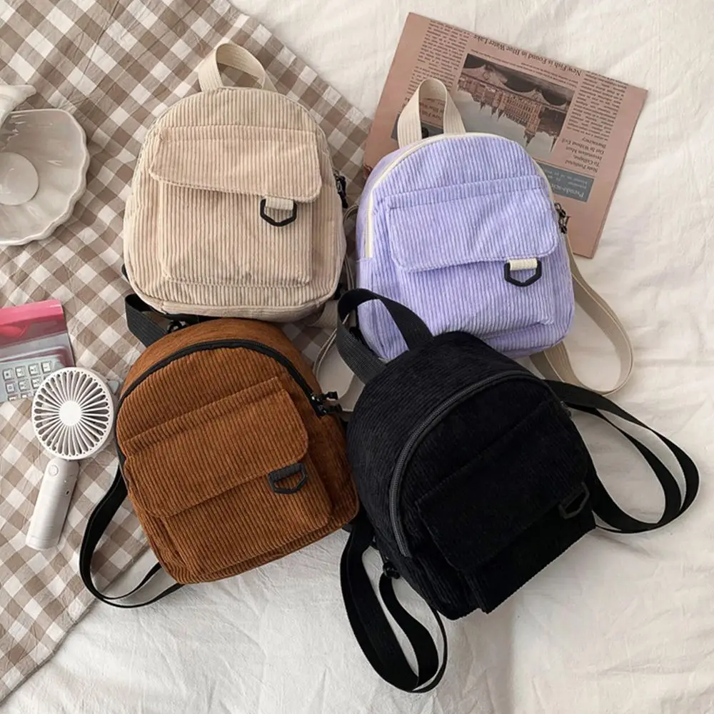 Fashion-Women-Mini-Backpack-Solid-Color-Corduroy-Small-Backpacks-Simple ...