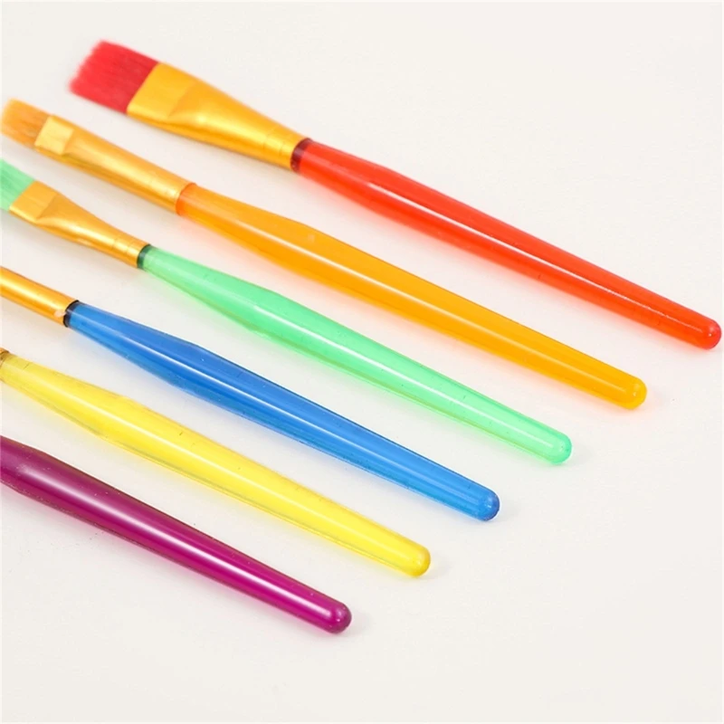 6Pcs Child Paintbrush Plastic Handle Paint Brush with Flat/Fine Tip ...