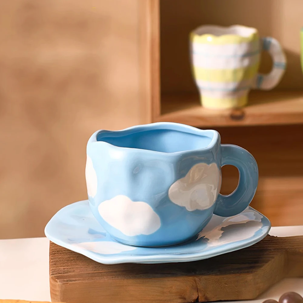 Hand-painted-Flower-Ceramic-Coffee-Cup-Home-Office-Mug-With-Saucer ...