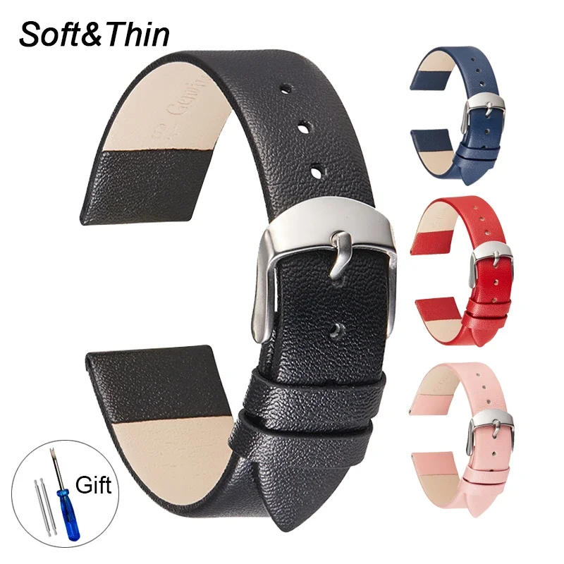 Leather-Watch-Band-14mm-16mm-18mm-20mm-22mm-Thin-Smooth-Watch-Straps ...