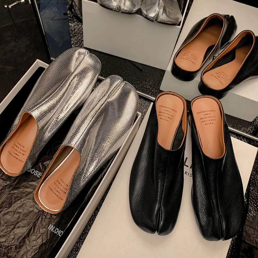 Split-toe-shoes-for-women-with-flat-soles-genuine-leather-wrapped-toe ...