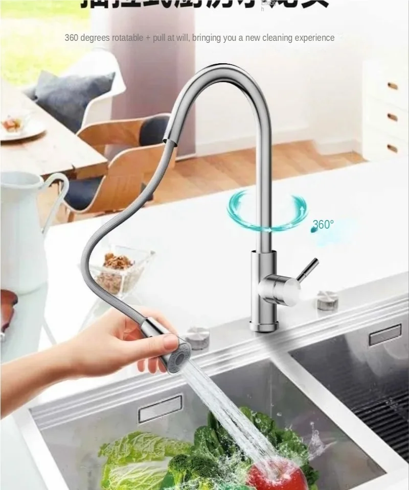Kitchen Faucet Retractable, Retractable, 360 degree Rotating Household ...