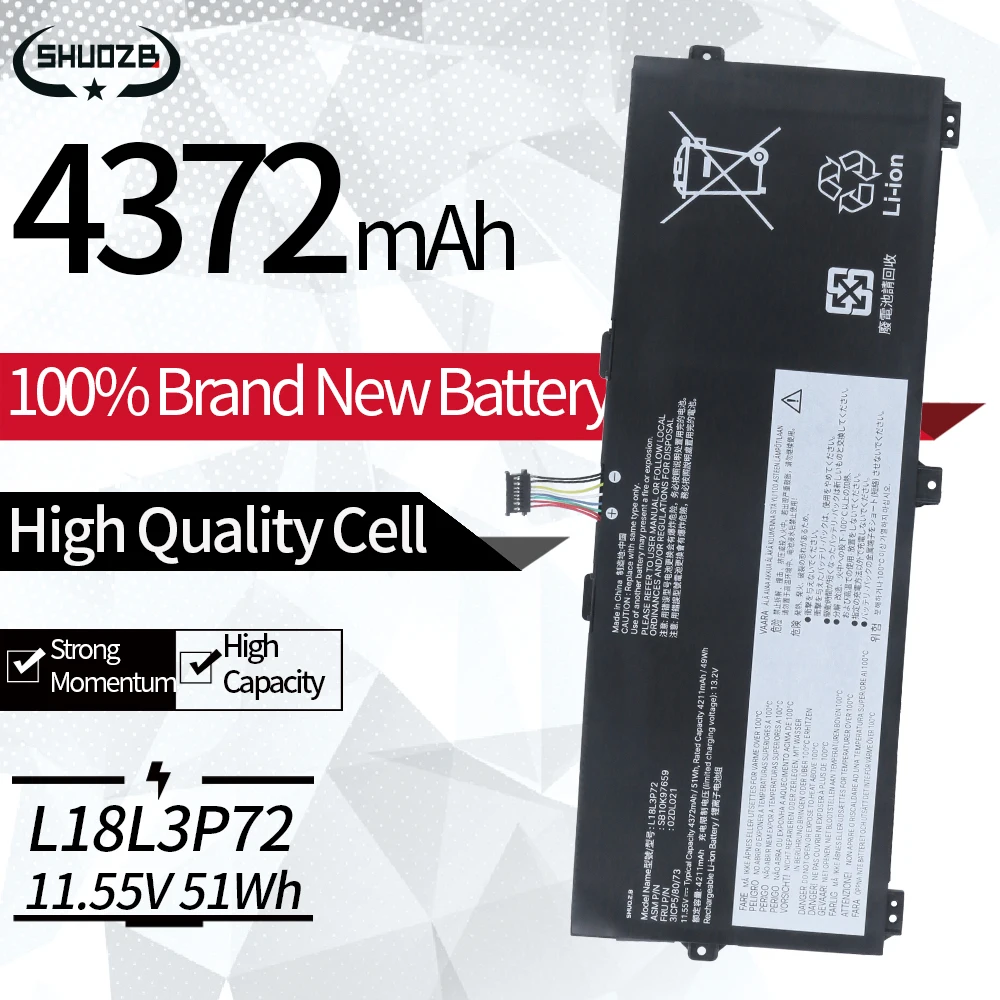 New L18L3P72 L18M3P72 Laptop Battery For Lenovo ThinkPad X13 Yoga 1st ...