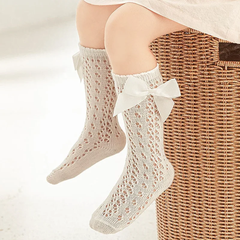 Children Girls Royal Style Bow Knee High Fishnet Socks Baby Toddler ...