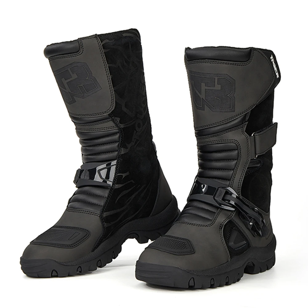 Retro-Motorcycle-Boots-Cowhide-Waterproof-Mid-Calf-Boots-Black-Botas ...