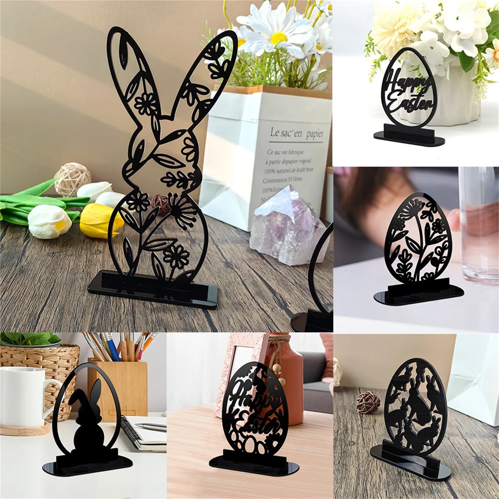 Easter Decorative Ornament Acrylic Bunny Eggs Easter Eggs Mirroor ...