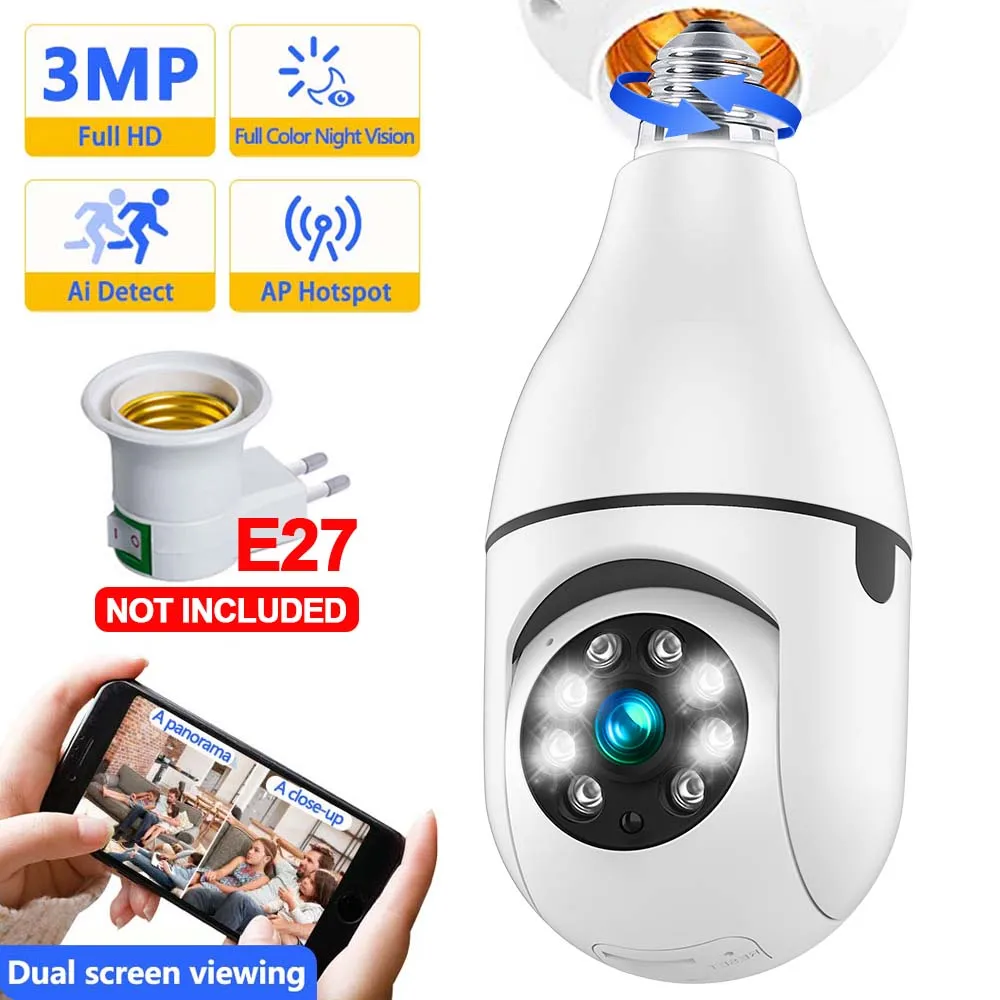 2K-E27-Bulb-Camera-WiFi-360-Degree-Panoramic-1080P-Indoor-Wireless ...