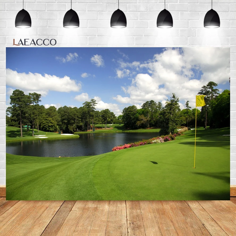 Laeacco-Golf-Course-Backdrop-Meadow-Blue-Sky-White-Clouds-Mountain-Lake ...