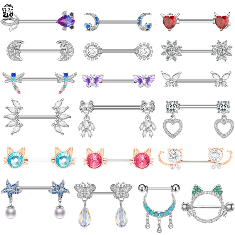 Piercings de acero inoxidable para pezón de mujer, barra de protección ...