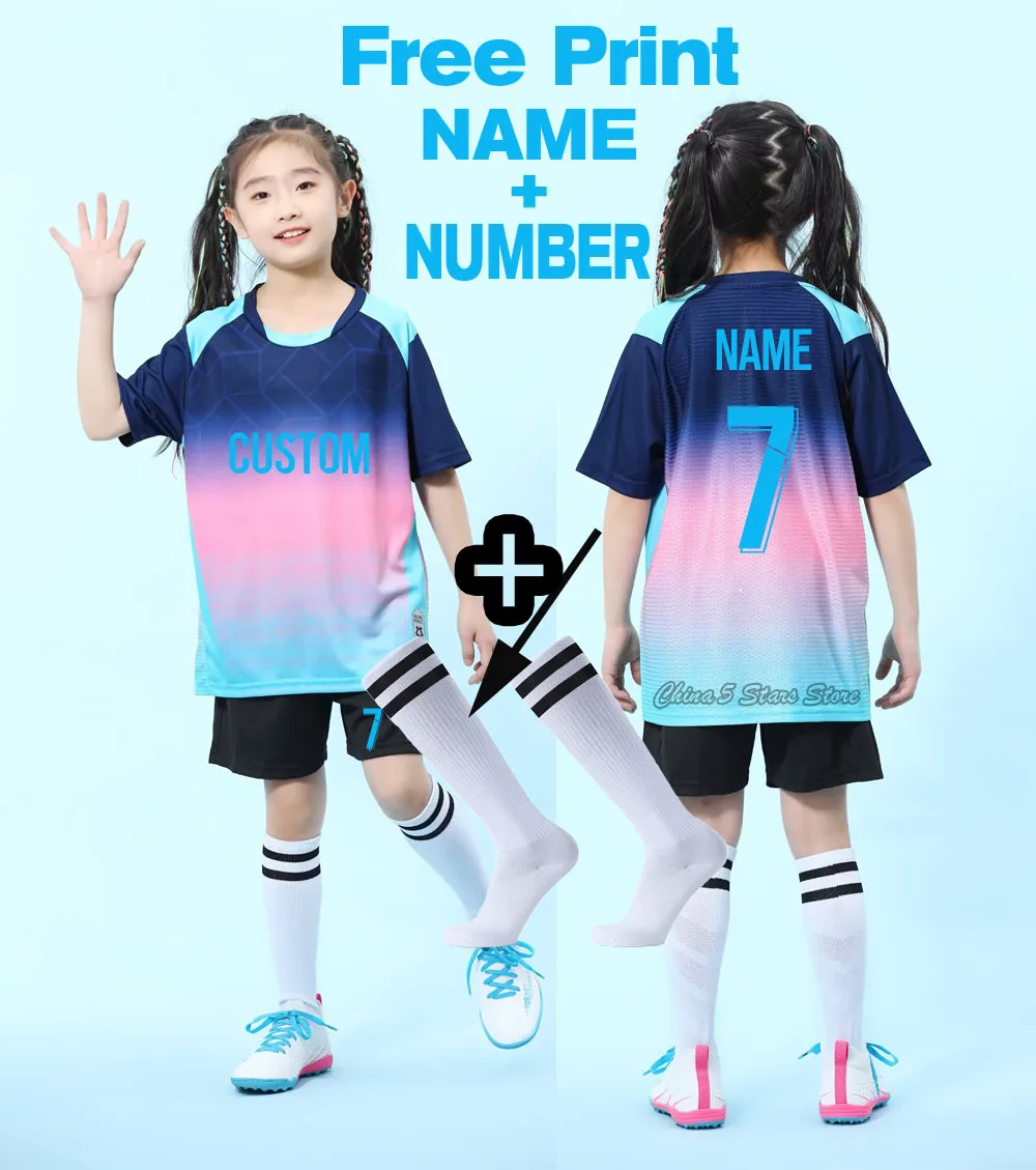 Children Summer Short Sleeve Football Shirt Kit Boys Girls Soccer ...