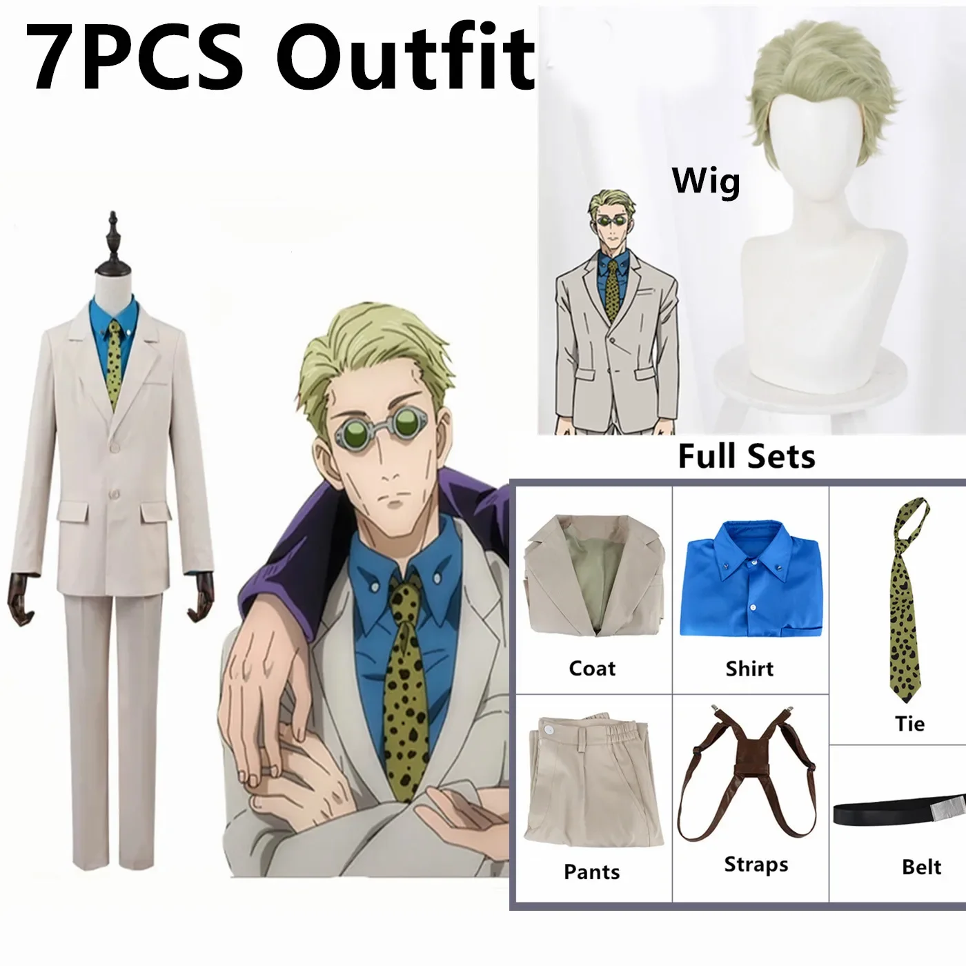 Anime-Jujutsu-Kaisen-Nanami-Kento-Cosplay-Costume-Suit-Belt-Glasses ...