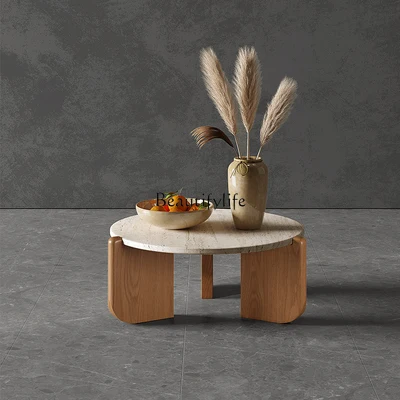 Simple-Solid-Wood-Cave-Stone-Coffee-Table-Living-Room-Home-round ...