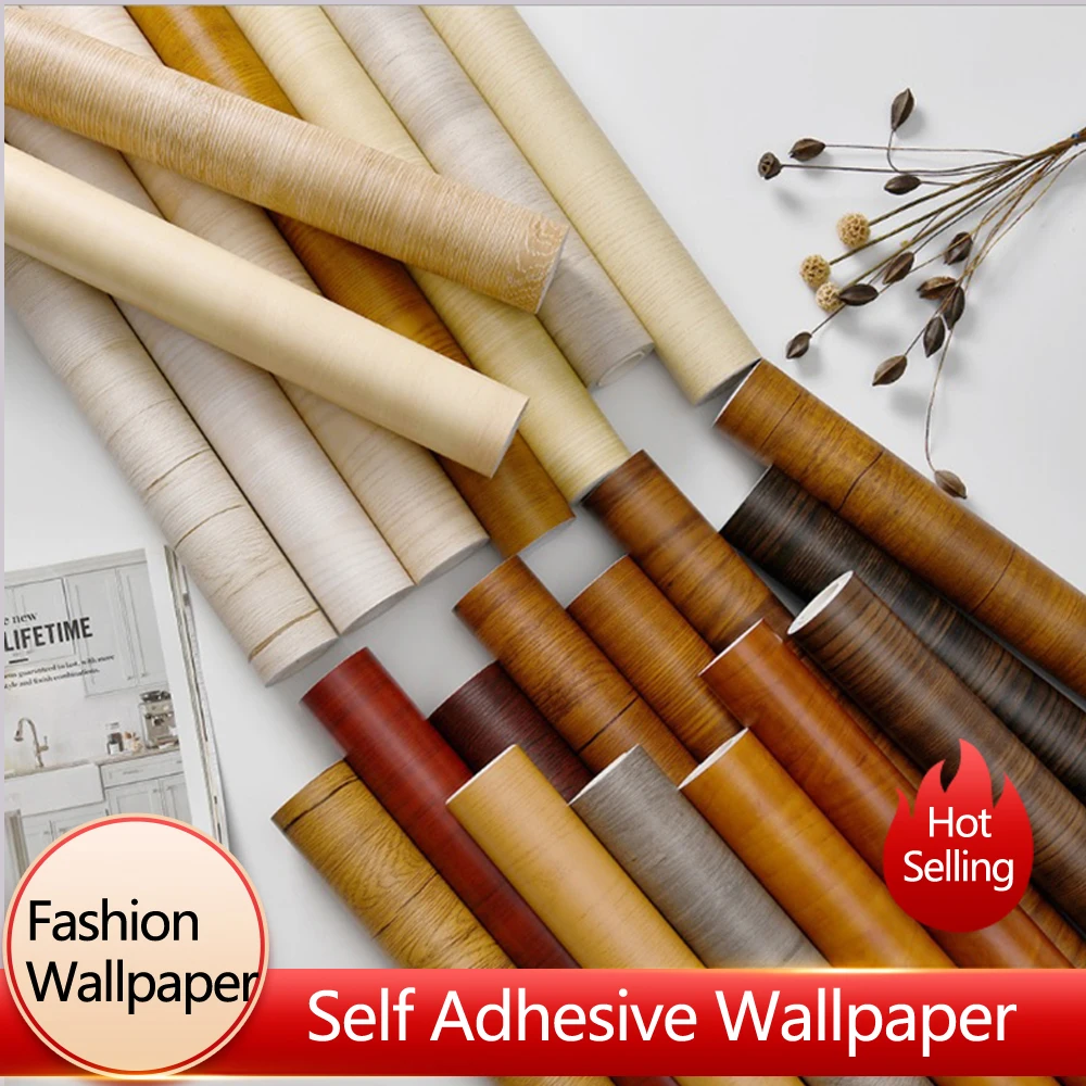 Waterproof-Wood-Vinyl-Wallpaper-Self-Adhesive-wallpapers-Doors-Cabinet ...