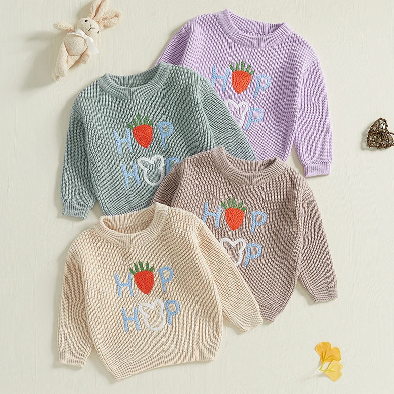 Easter Toddler Girls Sweaters Fashion Strawberry Letter Embroidered ...