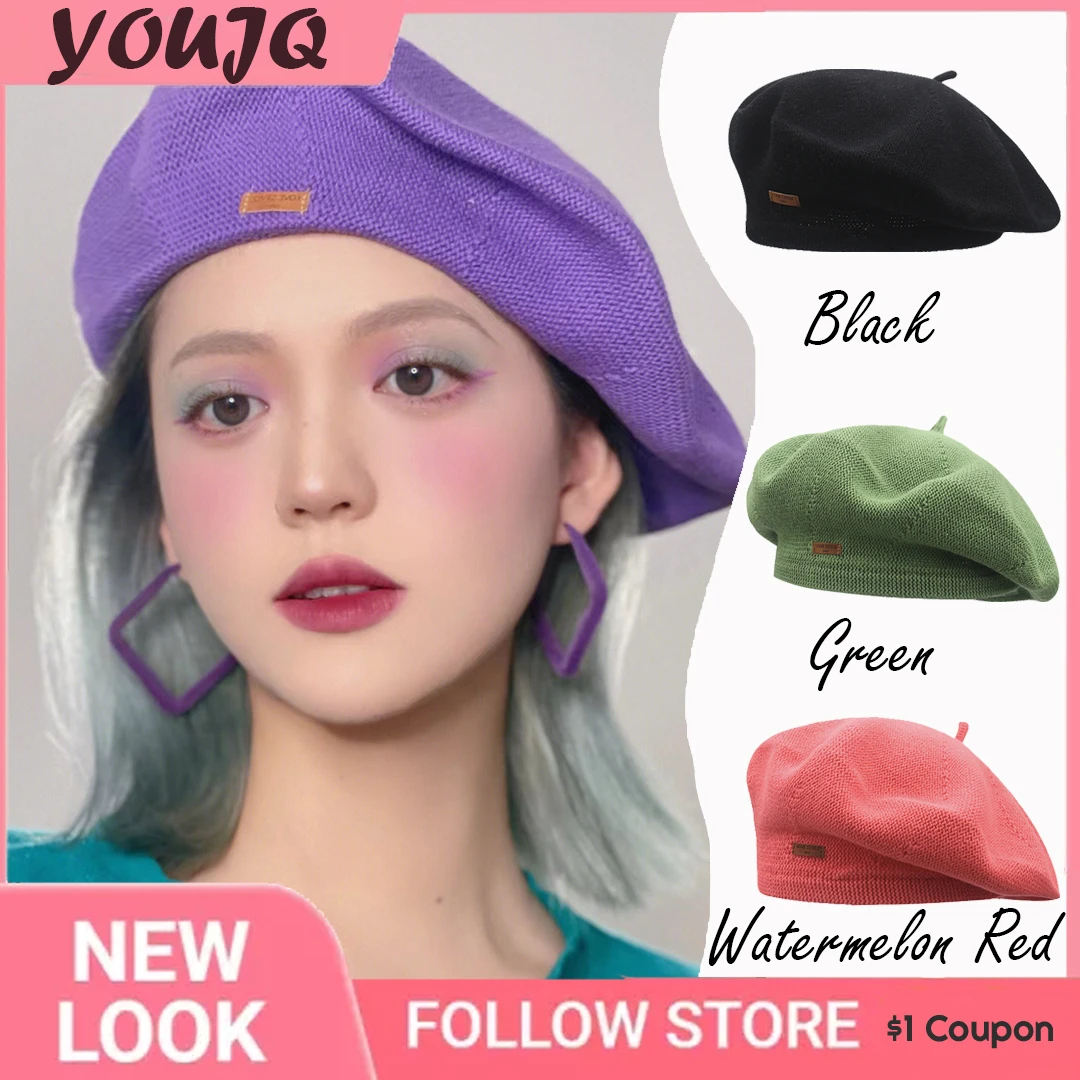 Y2K Millennium Girl Knitted Beret Spring Summer Japanese Cotton Linen ...