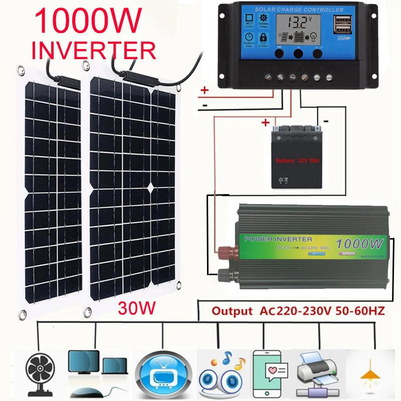 Complete Solar Power Kits Homes | Solar Kit Battery Inverter - 1000w ...