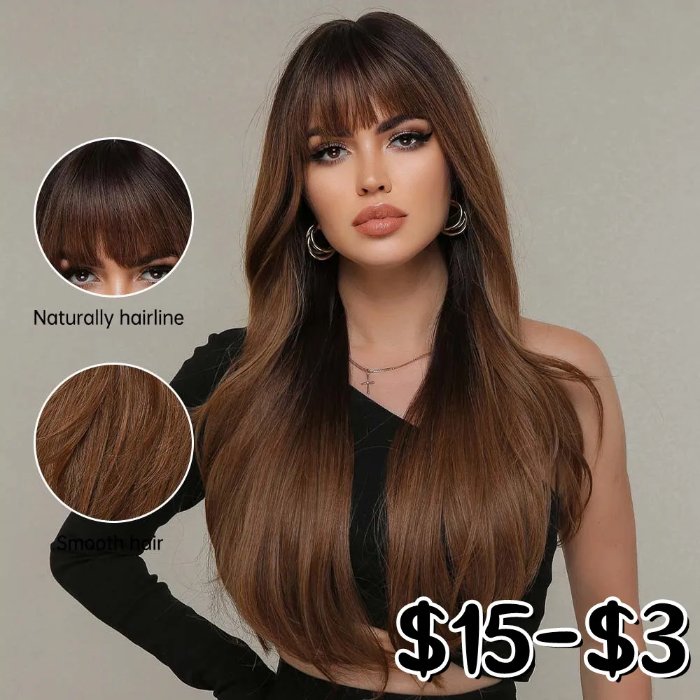 Castanho castanho ombre perucas sintéticas longas onda natural perucas ...