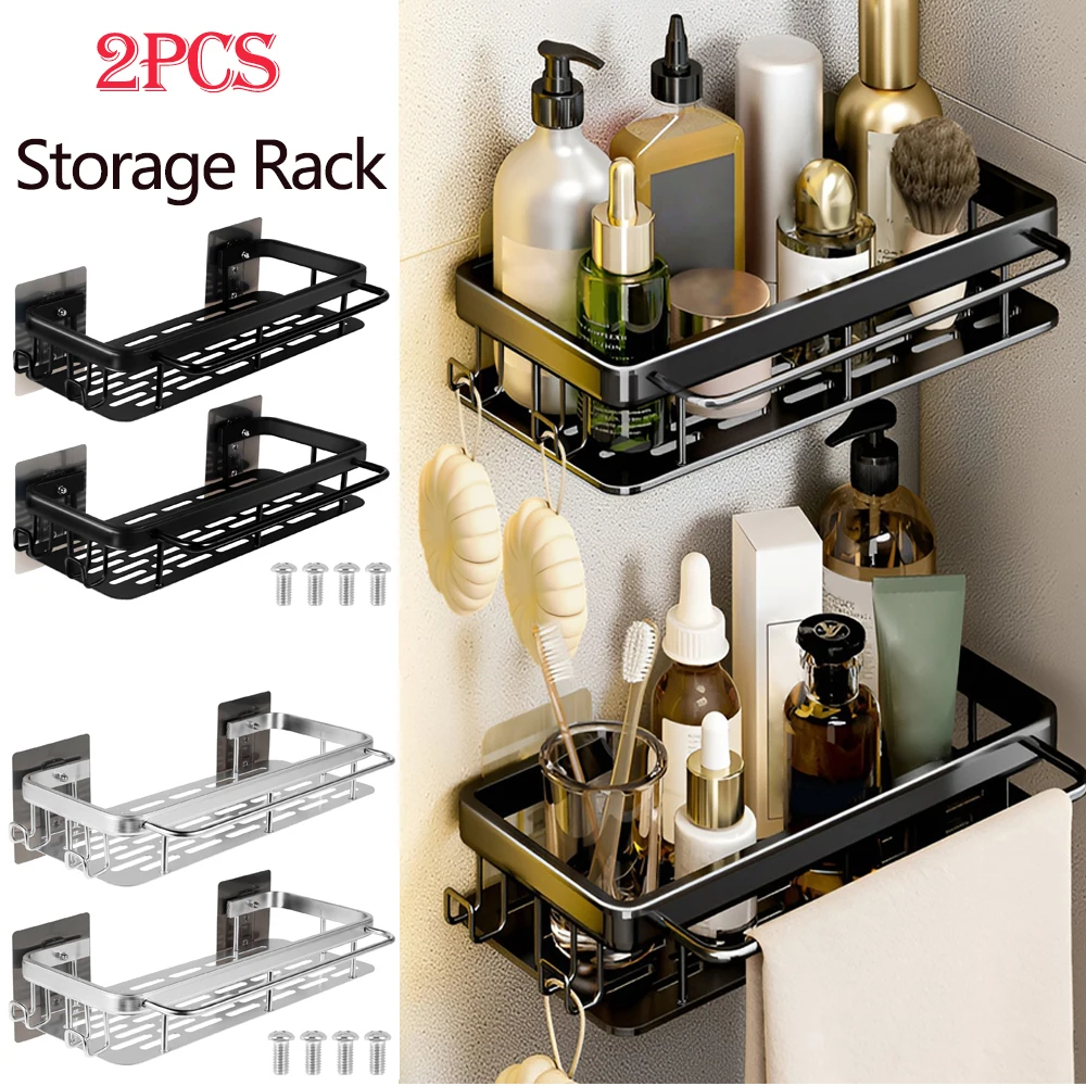 2Pcs-Washroom-Shower-Shelf-Metal-Wall-Mounted-Kitchen-Rack-Self ...