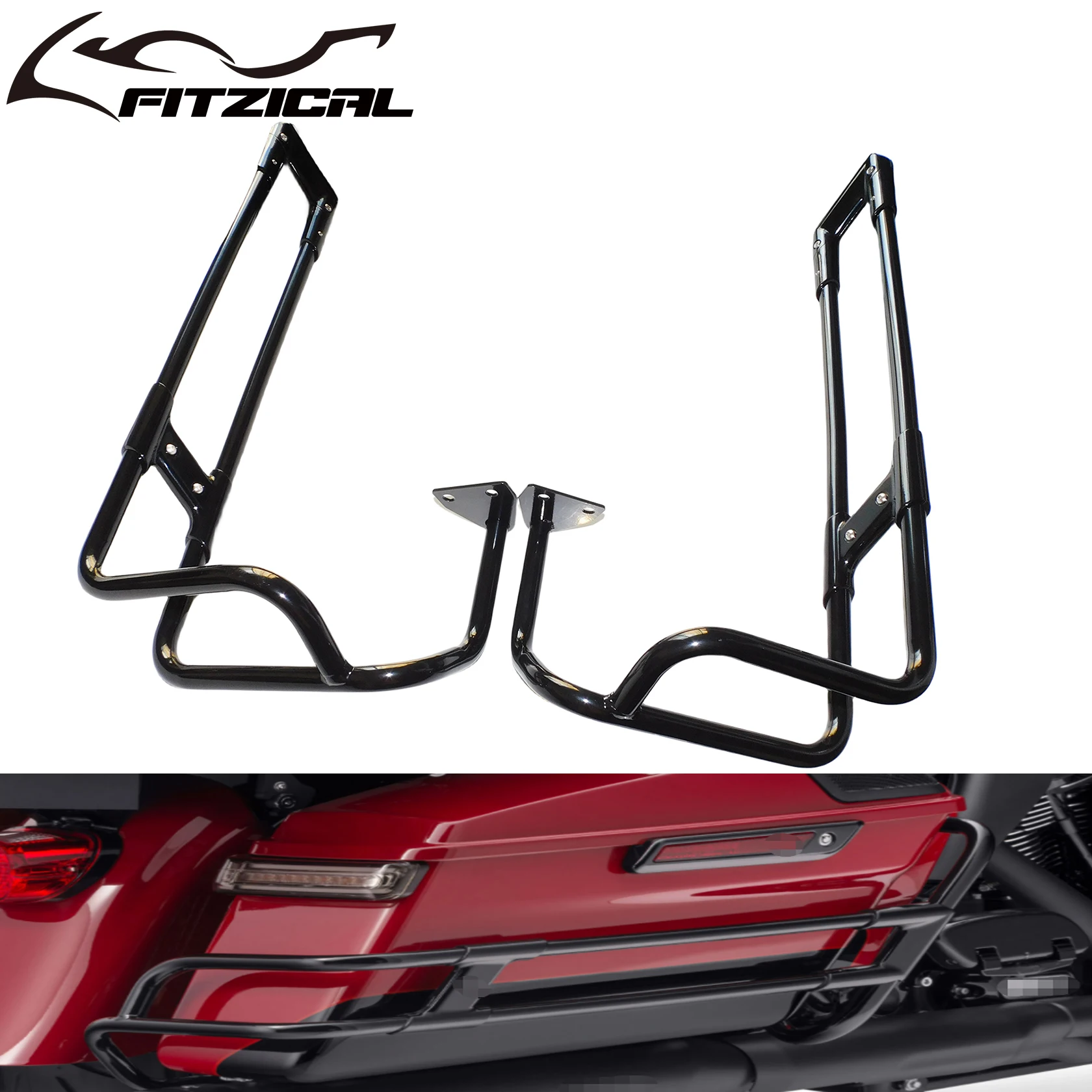 Motorcycle-Rear-Saddlebag-Guard-Rails-Support-Bracket-For-Harley ...